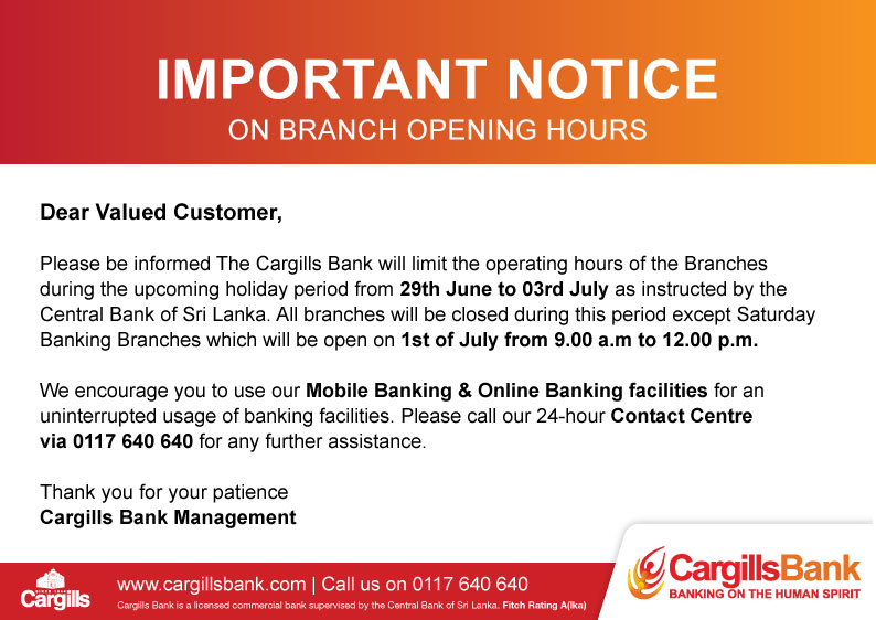 Notice | Cargills Bank